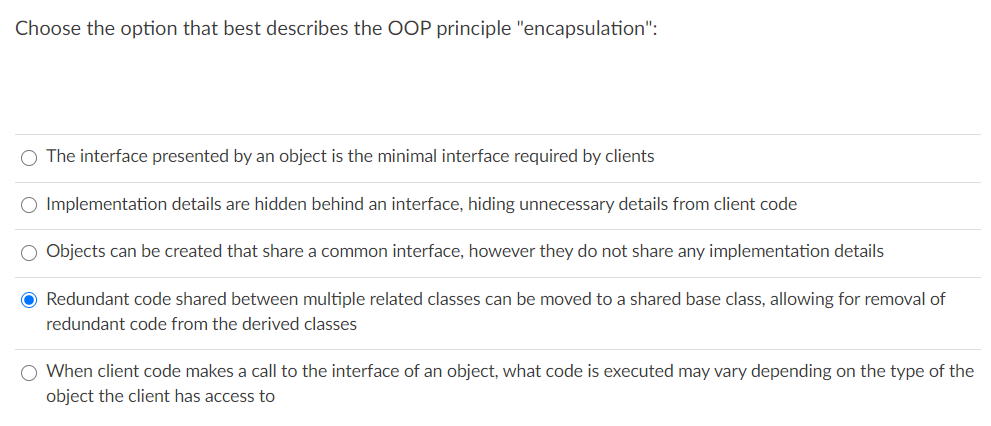Solved Choose the option that best describes the OOP | Chegg.com