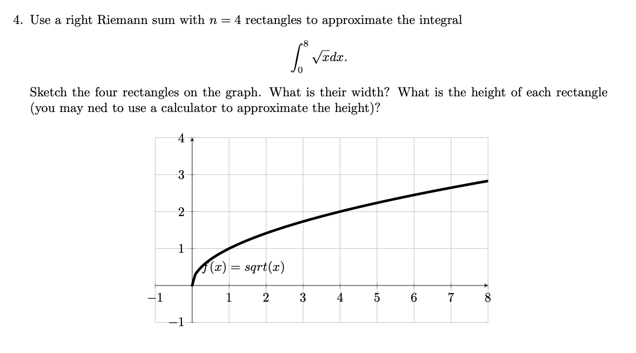 Solved 4. Use a right Riemann sum with n = 4 rectangles to | Chegg.com
