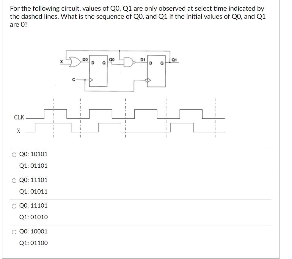 Solved For the following circuit, values of QO, Q1 are only | Chegg.com