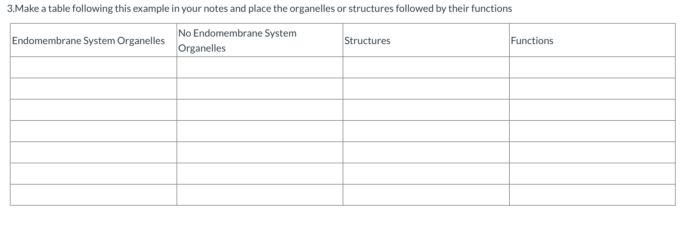 Solved 3.Make a table following this example in your notes | Chegg.com