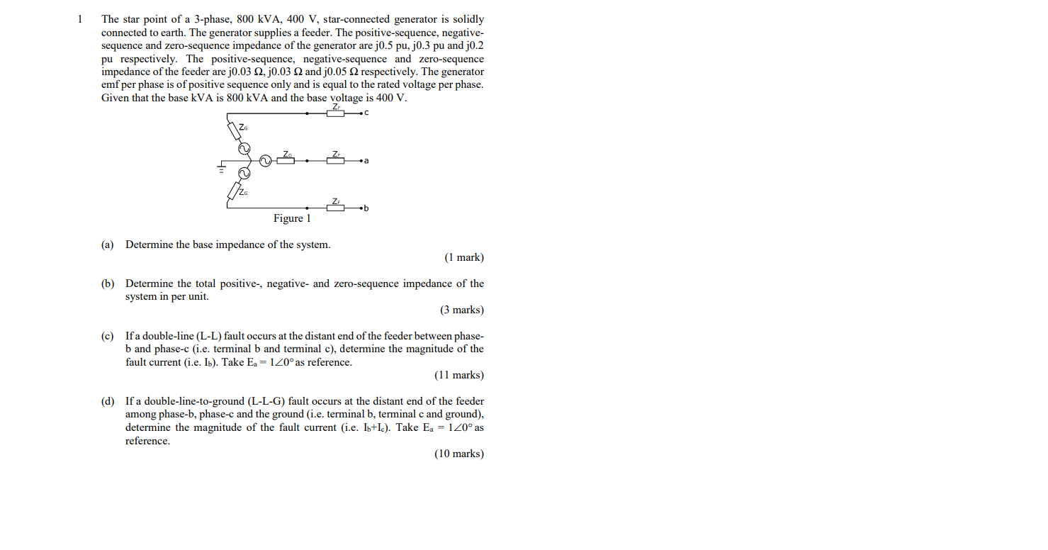 Solved 1 The star point of a 3-phase, 800 kVA, 400 V, | Chegg.com