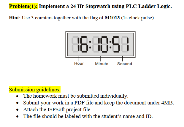 Solved Problem(1): Implement a 24 Hr Stopwatch using PLC | Chegg.com