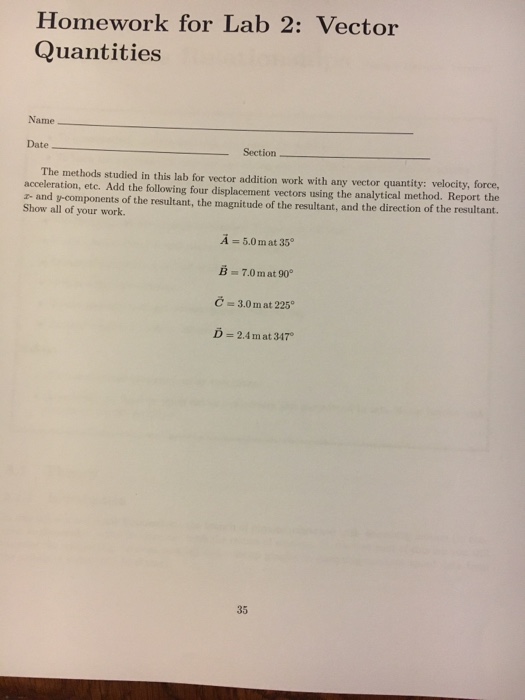 Solved Homework for Lab 2: Vector Quantities Name Date | Chegg.com