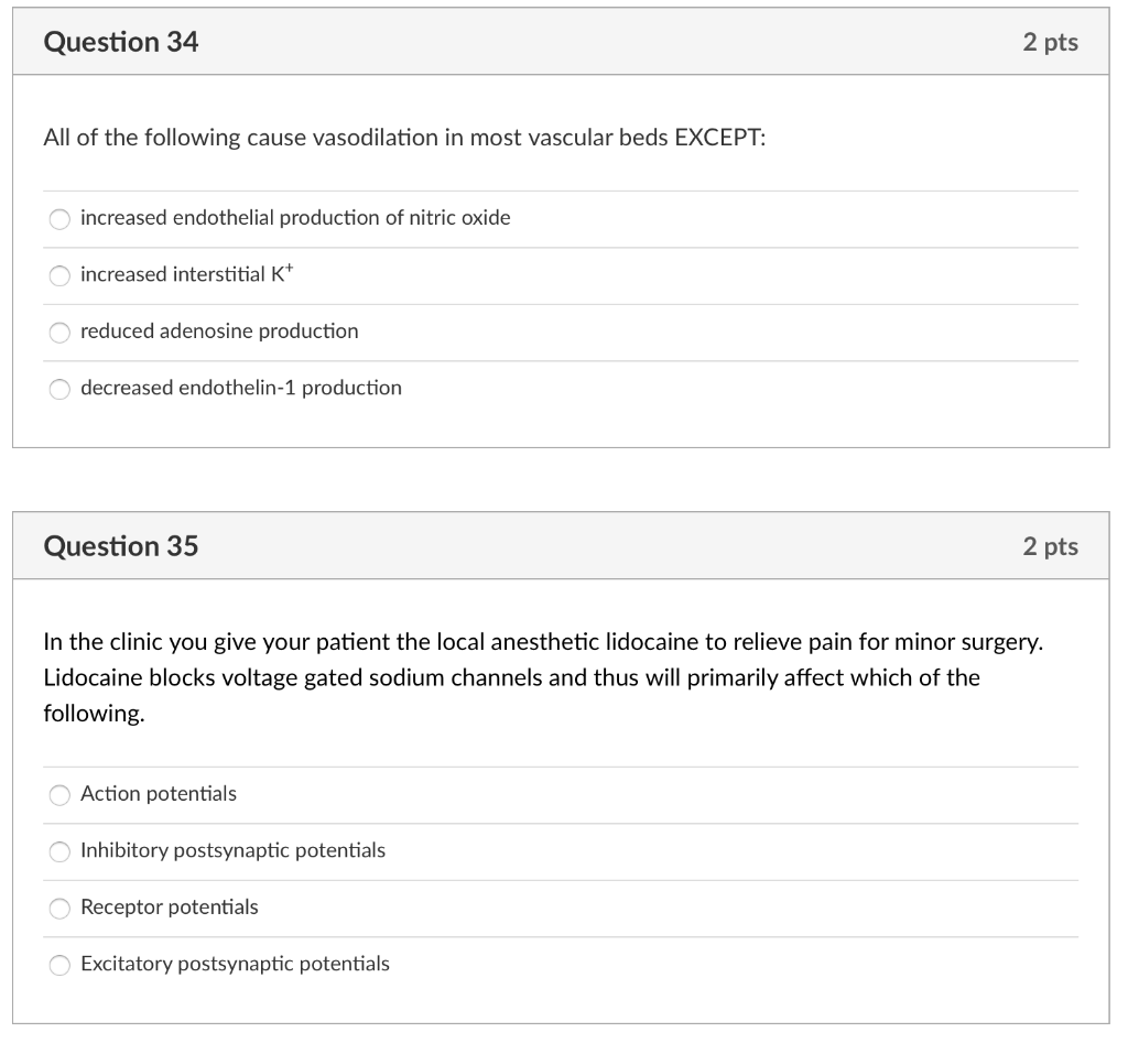 Solved All of the following cause vasodilation in most | Chegg.com