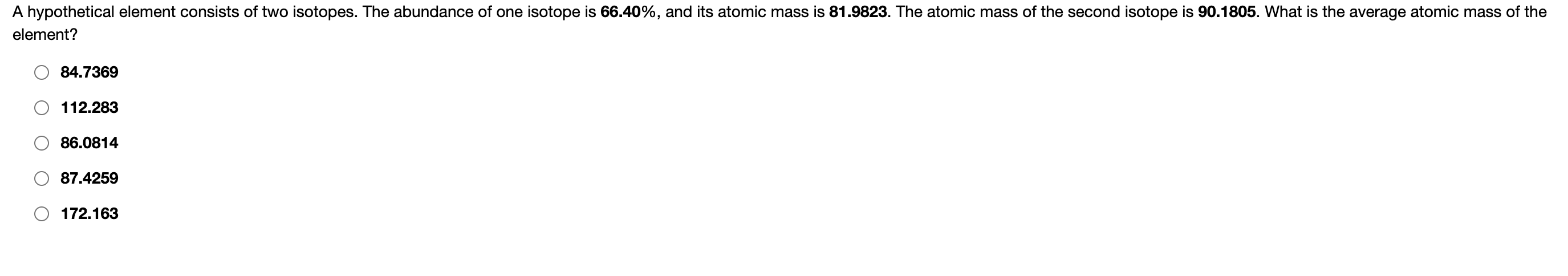 Solved element? 84.7369 112.283 86.0814 87.4259 172.163If | Chegg.com