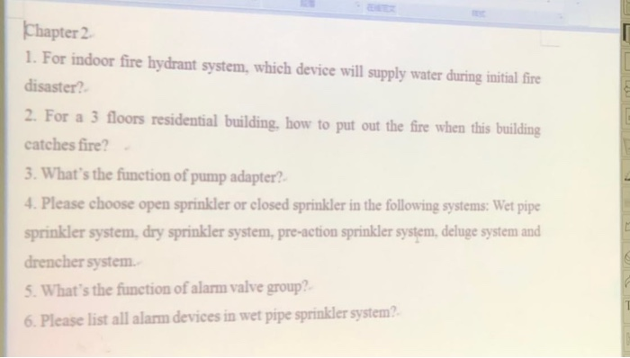 Solved Chapter 2 1. For indoor fire hydrant system, which | Chegg.com