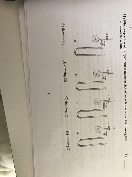 Solved 31) When stopcock A of the open-end manometer shown | Chegg.com