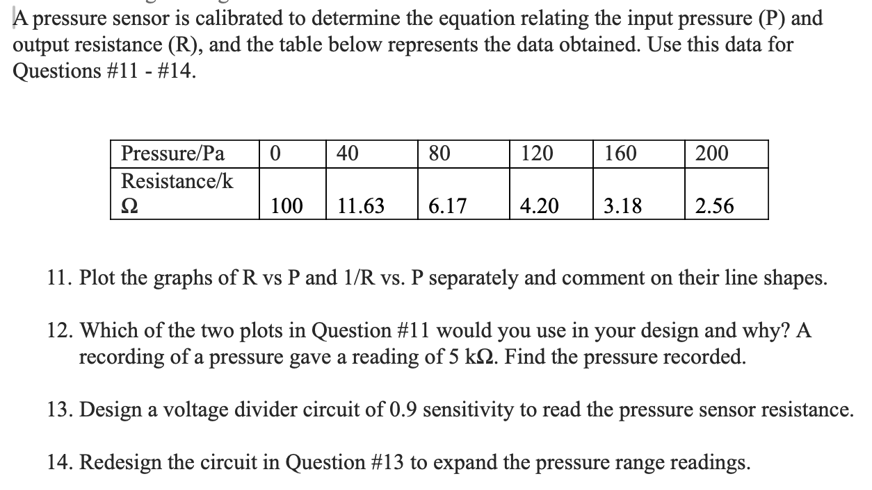 Solved A pressure sensor is calibrated to determine the | Chegg.com