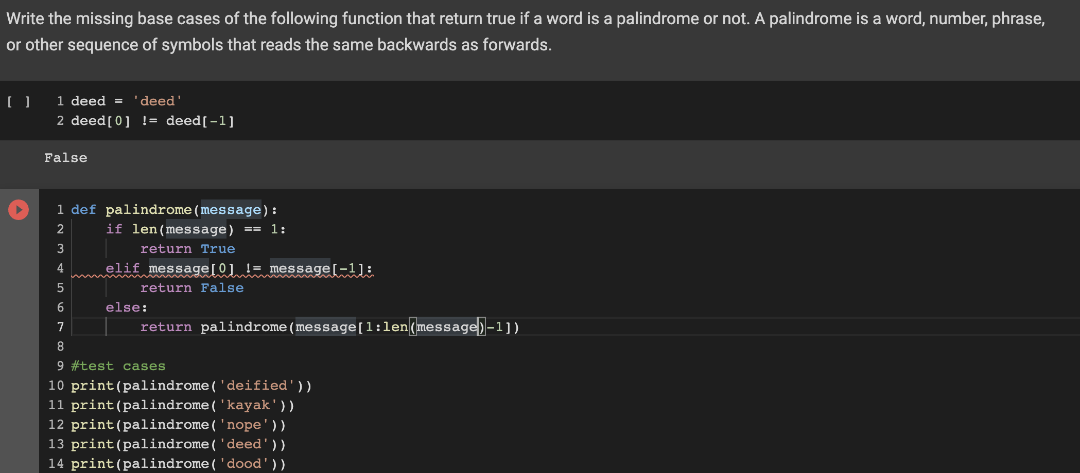 Solved getting an error on line 4 when “deed” runs through. | Chegg.com