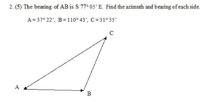 Solved 2.(5) The bearing of AB is S 77005' E. Find the | Chegg.com