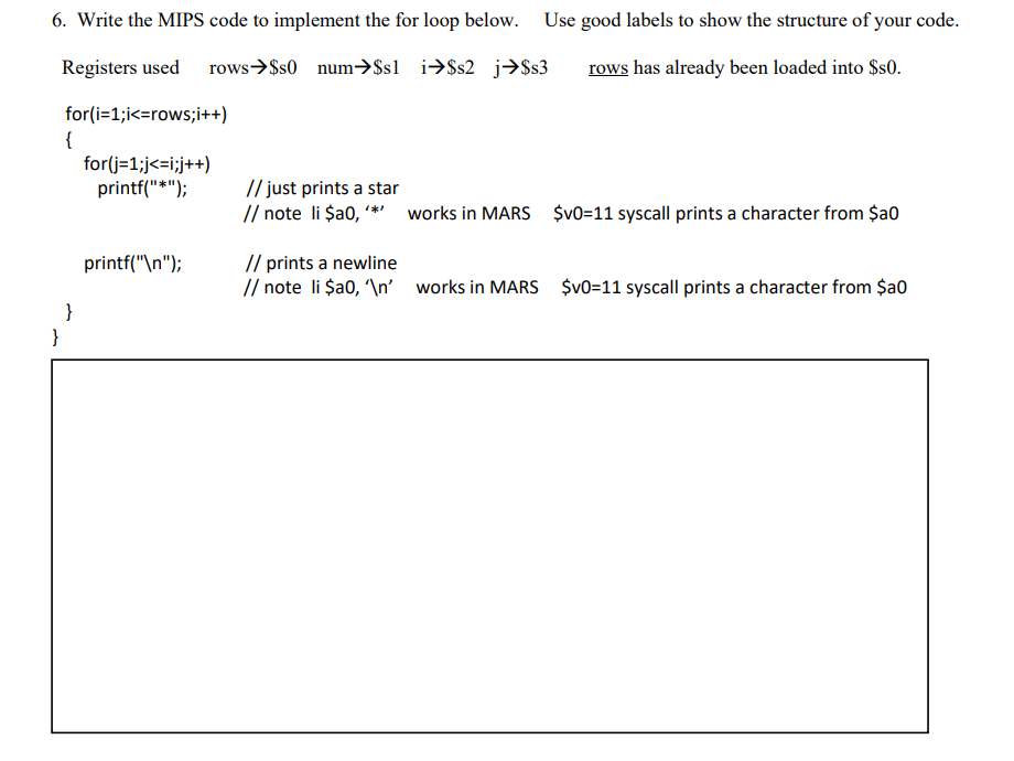 Solved 6. Write the MIPS code to implement the for loop | Chegg.com