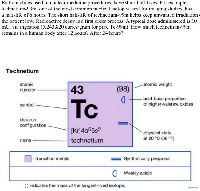 Solved Radionuclides used in nuclear medicine procedures, | Chegg.com