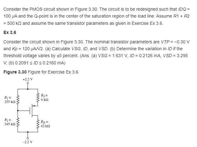 Solved Consider the PMOS circuit shown in Figure 3.30. The | Chegg.com