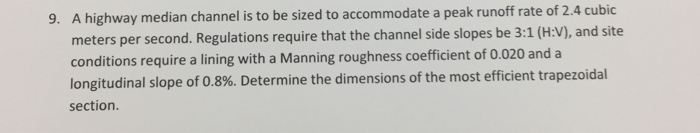 Solved A highway median channel is to be sized to | Chegg.com