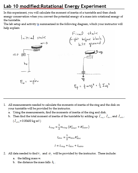 Solved Lab 10 modified:Rotational Energy Experiment In this | Chegg.com
