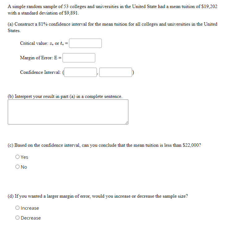 Solved (b) Interpret your result in part (a) in a complete | Chegg.com