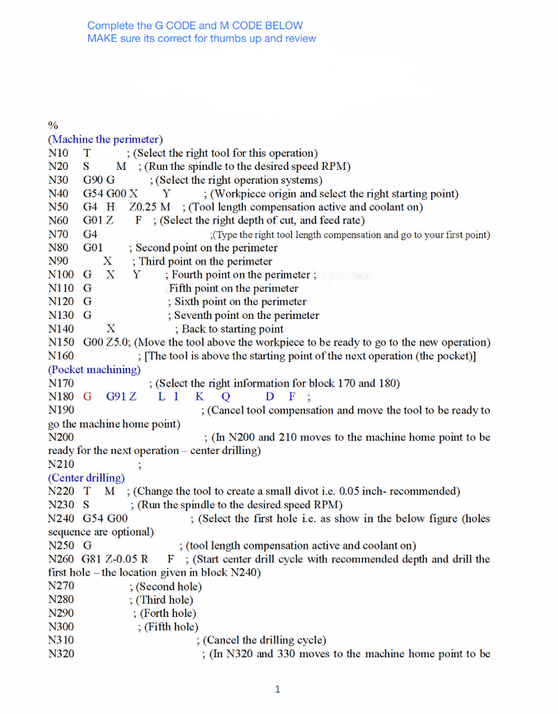 Solved Complete the G CODE and M CODE BELOW MAKE sure its | Chegg.com