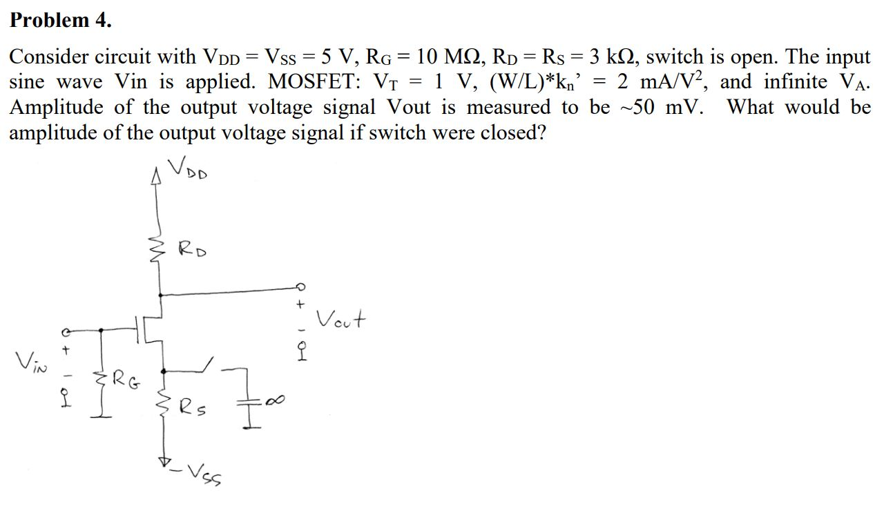 Solved Problem 4. Consider circuit with Vpp = Vss = 5 V, Ro | Chegg.com