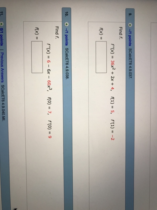 Solved 9· 0,-/1 points 6 4.9.037. Find f f"(x) = 36x2 + 2x + | Chegg.com