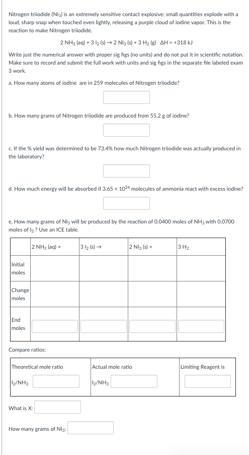 Solved Nitrogen triiodide (NI3) is an extremely sensitive | Chegg.com