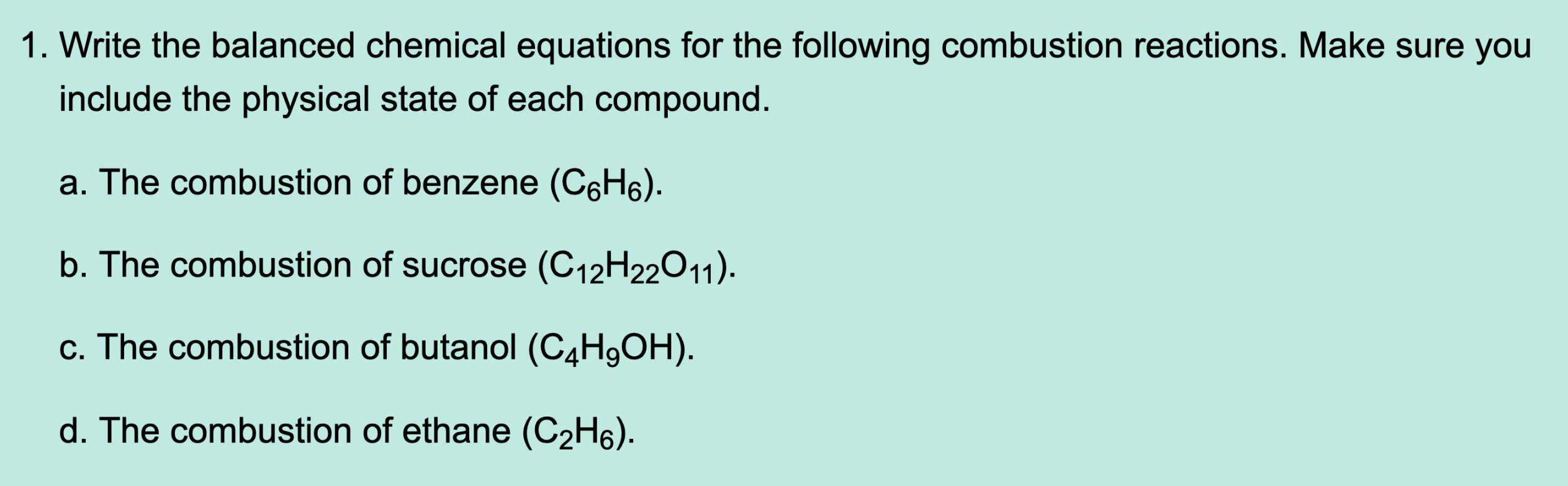 Solved 1. Write the balanced chemical equations for the | Chegg.com