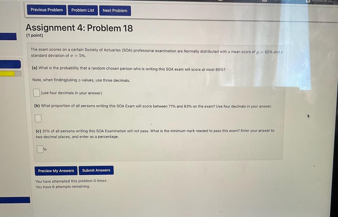 Solved The exam scores on a certain Society of Actuaries | Chegg.com