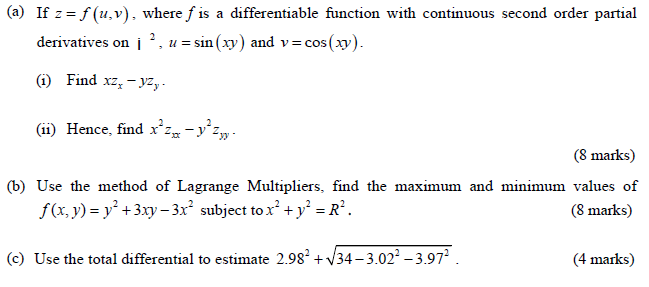 Solved (a) If z = f (u,v), where f is a differentiable | Chegg.com