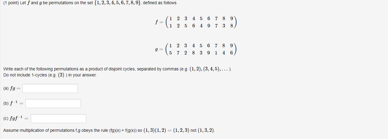 Solved (1 point) Let f be a permutation on the set | Chegg.com