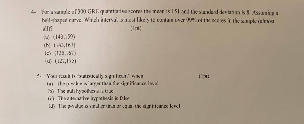 Solved 4. For a sample of 300 GRE quantitative scores the | Chegg.com