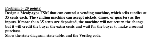 Solved Problem 3 (20 points) Design a Mealy-type FSM that | Chegg.com