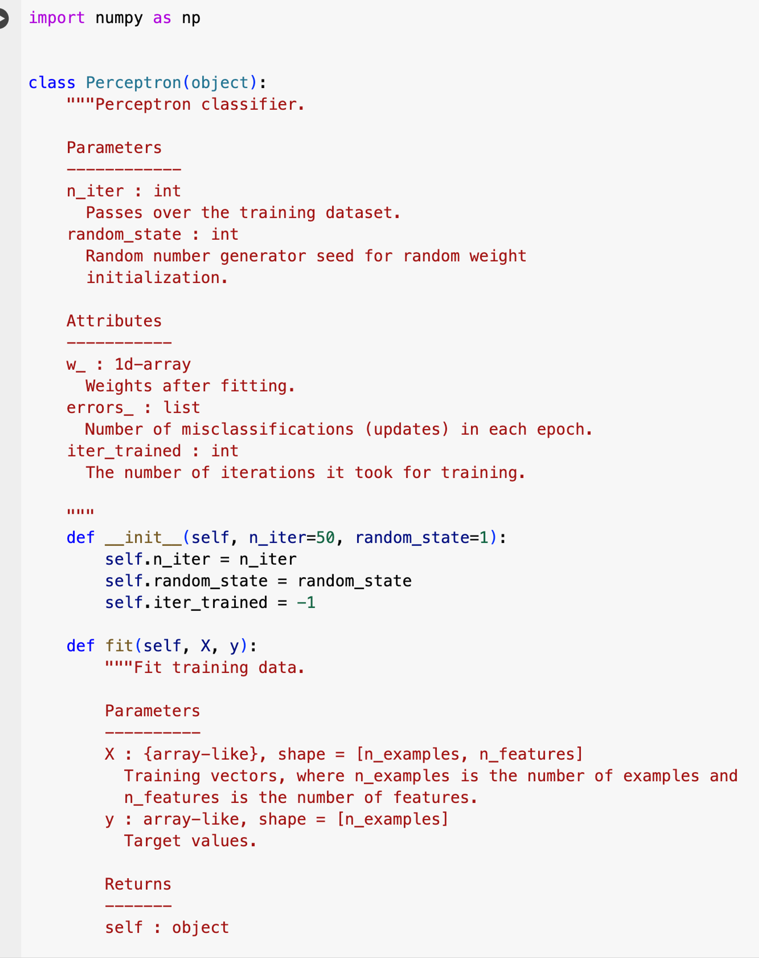 Solved import numpy as npclass Perceptron(object): | Chegg.com