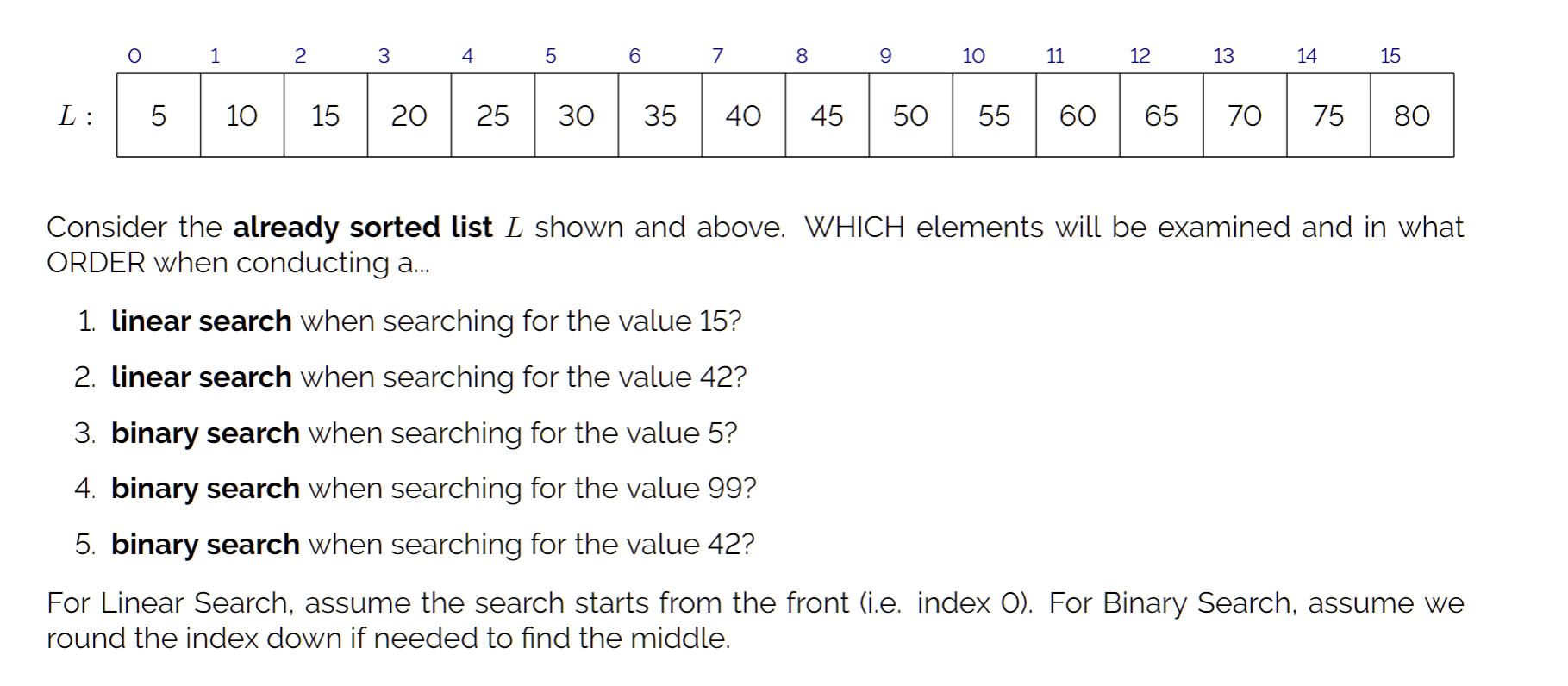 Solved Consider the already sorted list L shown and above. | Chegg.com