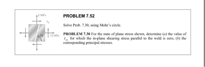 Solved 2 MPa PROBLEM 7.52 Solve Prob. 7.30, using Mohr's | Chegg.com