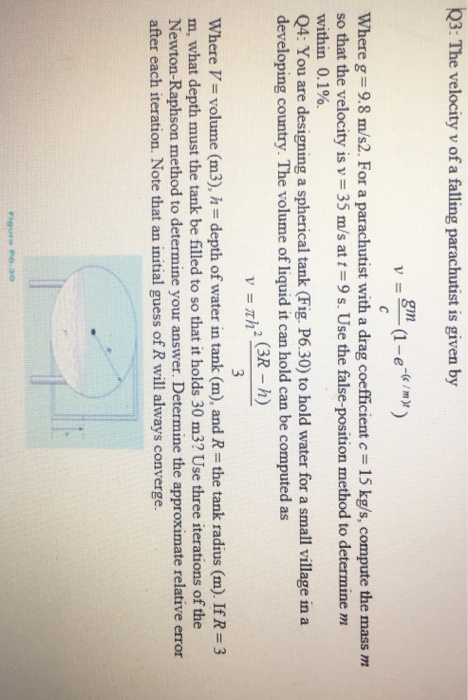 Solved Q3 The Velocity V Of A Falling Parachutist Is Given