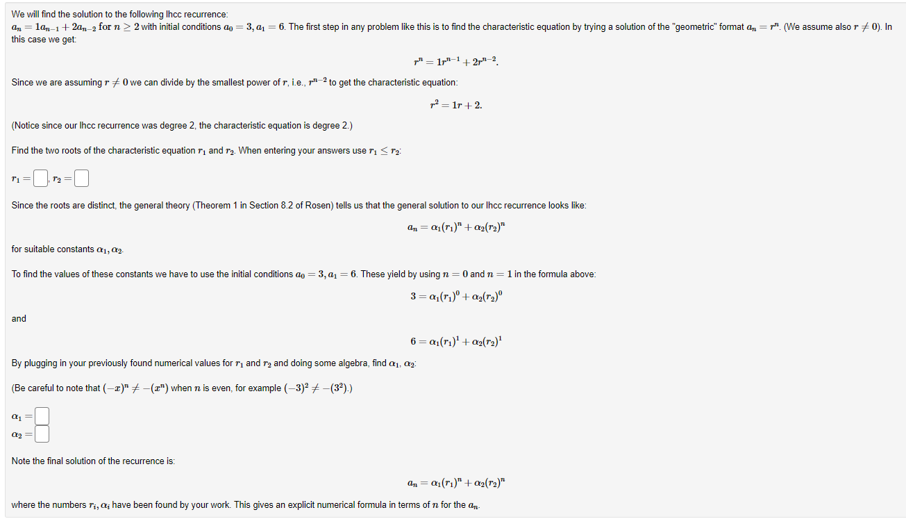 Solved an=1an−1+2an−2 for n≥2 with initial conditions | Chegg.com
