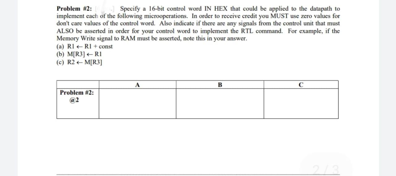 Problem #2: Specify a 16-bit control word IN HEX that | Chegg.com