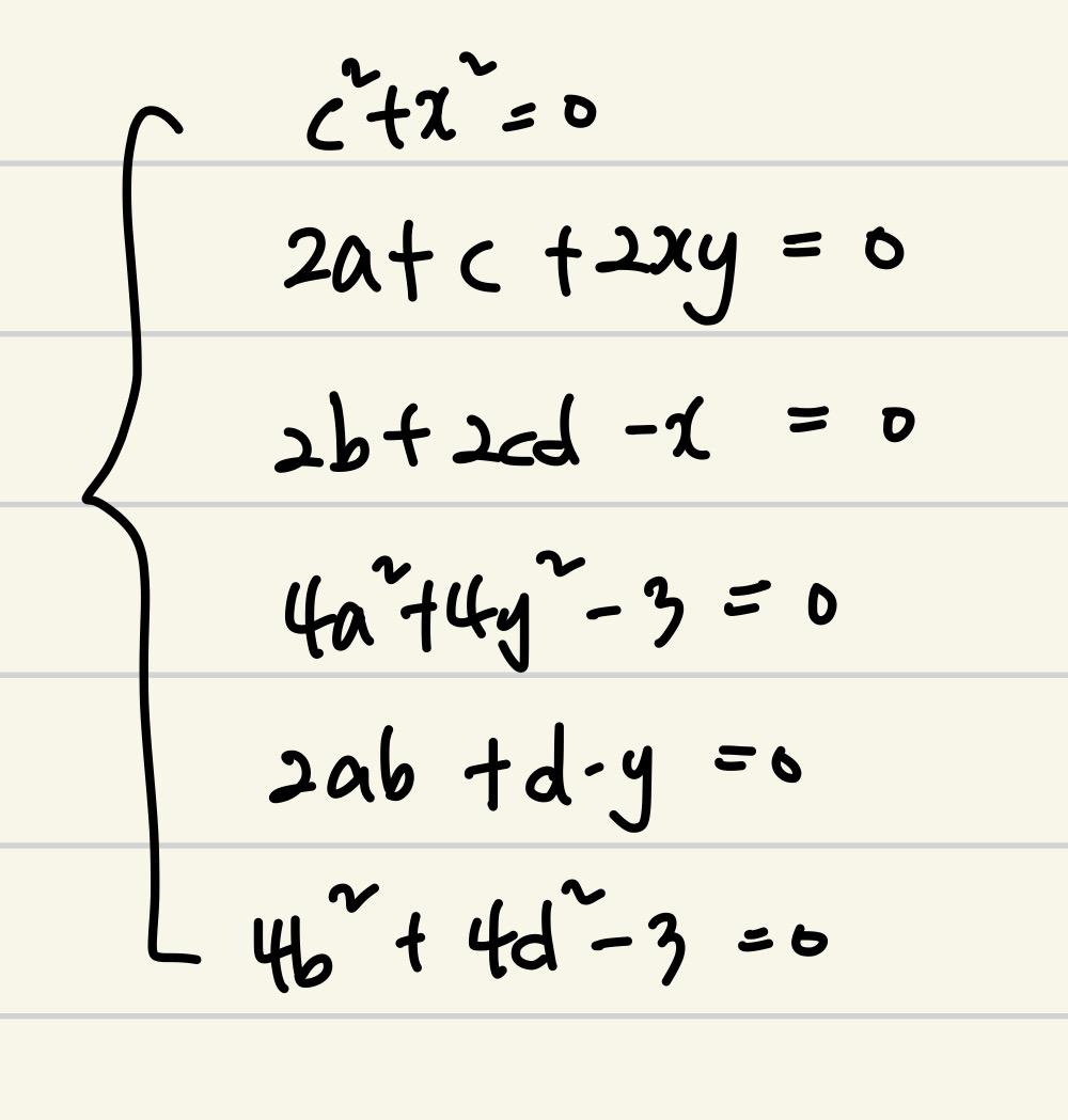 c2+x2=02a+c+2xy=02b+2cd−x=04a2+4y2−3=02ab+d−y=04b2 | Chegg.com