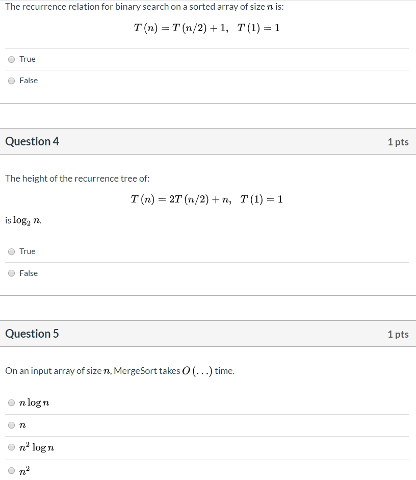 Solved The recurrence relation for binary search on a sorted | Chegg.com
