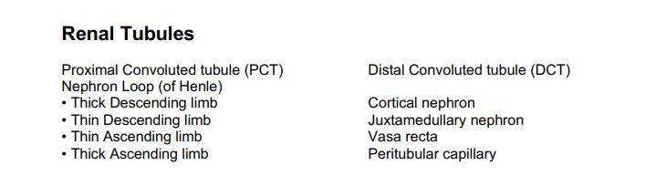 Solved Renal Tubules Proximal Convoluted tubule (PCT) | Chegg.com