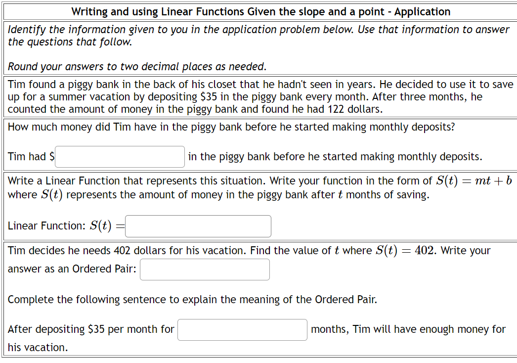 Solved Writing and using Linear Functions Given the slope | Chegg.com
