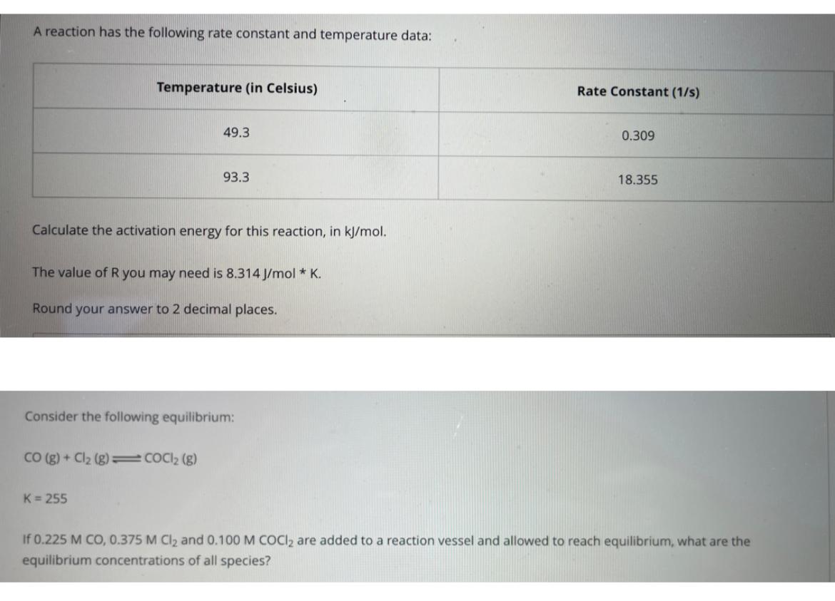 Solved A reaction has the following rate constant and | Chegg.com