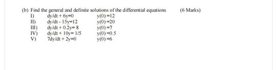 Solved (6 Marks) (b) Find the general and definite solutions | Chegg.com