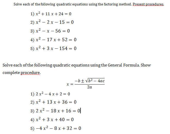 Solved Solve each of the following quadratic equations using | Chegg.com