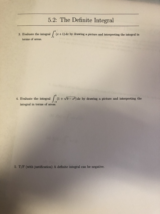Solved 5.2: The Definite Integral 3. Evaluate the integral | Chegg.com