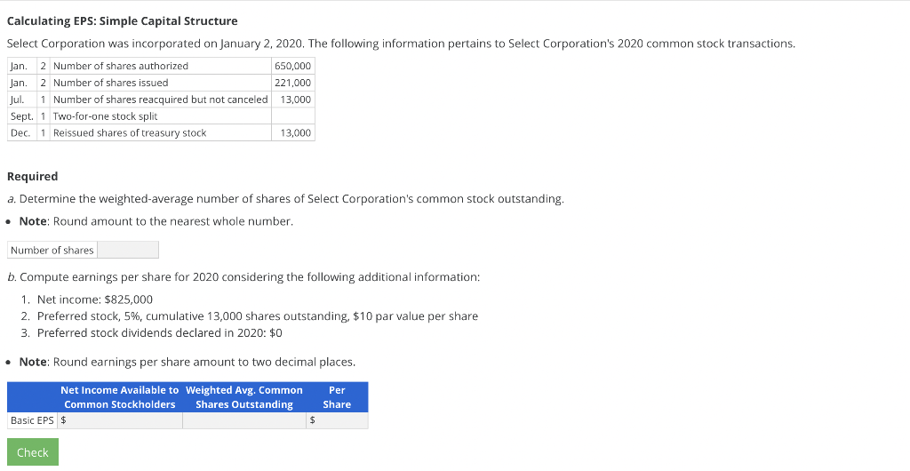 Solved 650,000 Calculating EPS: Simple Capital Structure | Chegg.com