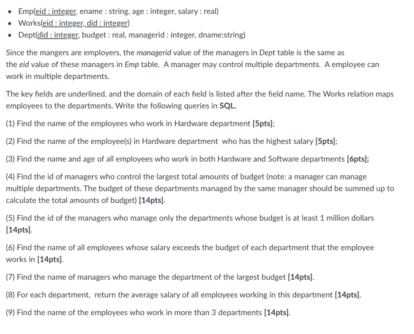 Solved Employee (n: Works: V:Manages: Dept eid ename age | Chegg.com