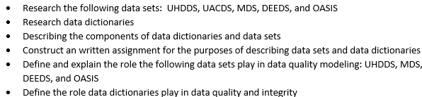Solved Research the following data sets: UHDDS, UACDS, MDS, | Chegg.com