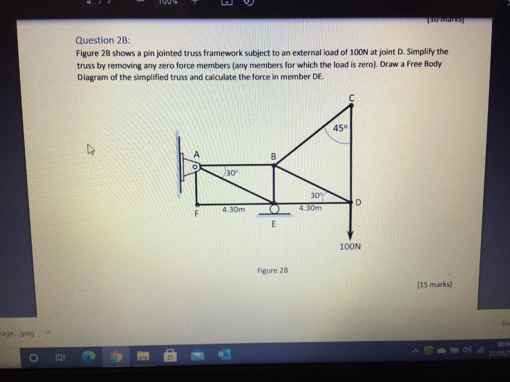 Solved (10 marks Question 2B: Figure 2B shows a pin jointed | Chegg.com