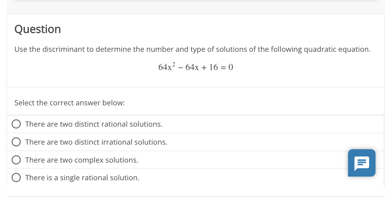 Solved Use the discriminant to determine the number and type | Chegg.com