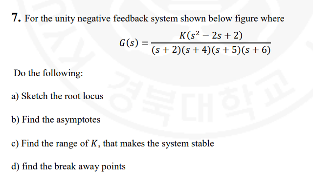 Solved 7. For the unity negative feedback system shown below | Chegg.com